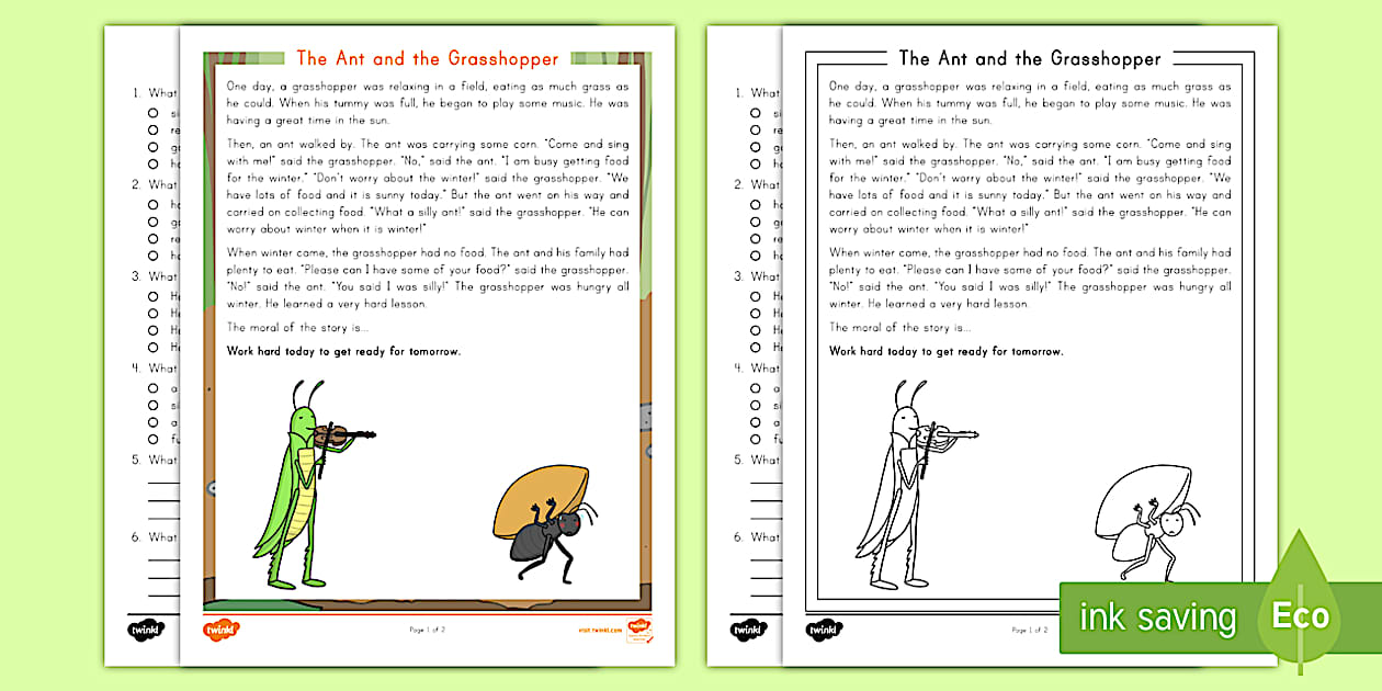 The Ant and Grasshopper Story for Kids with Pictures