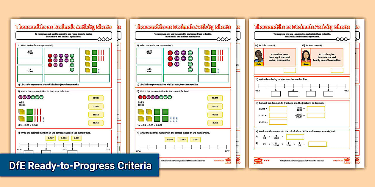👉 Thousandths as Decimals Differentiated Maths Worksheets