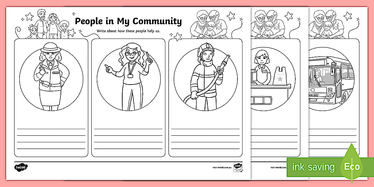 SA People in My Community Description Worksheet - Twinkl