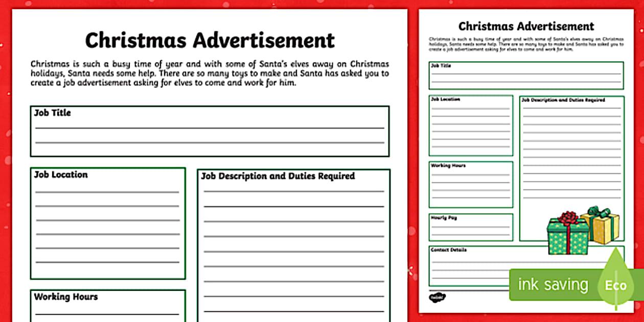 Christmas Advertisement Worksheet / Worksheet-Australia