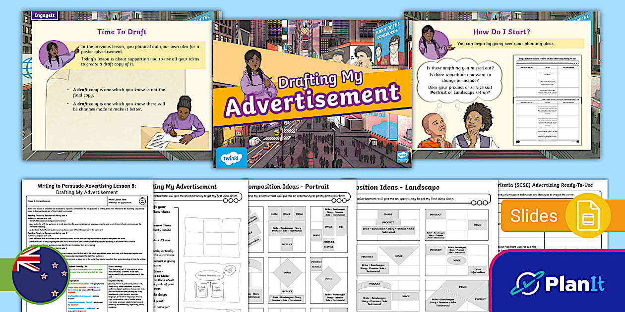 Supporting students to draft an original advertisement.