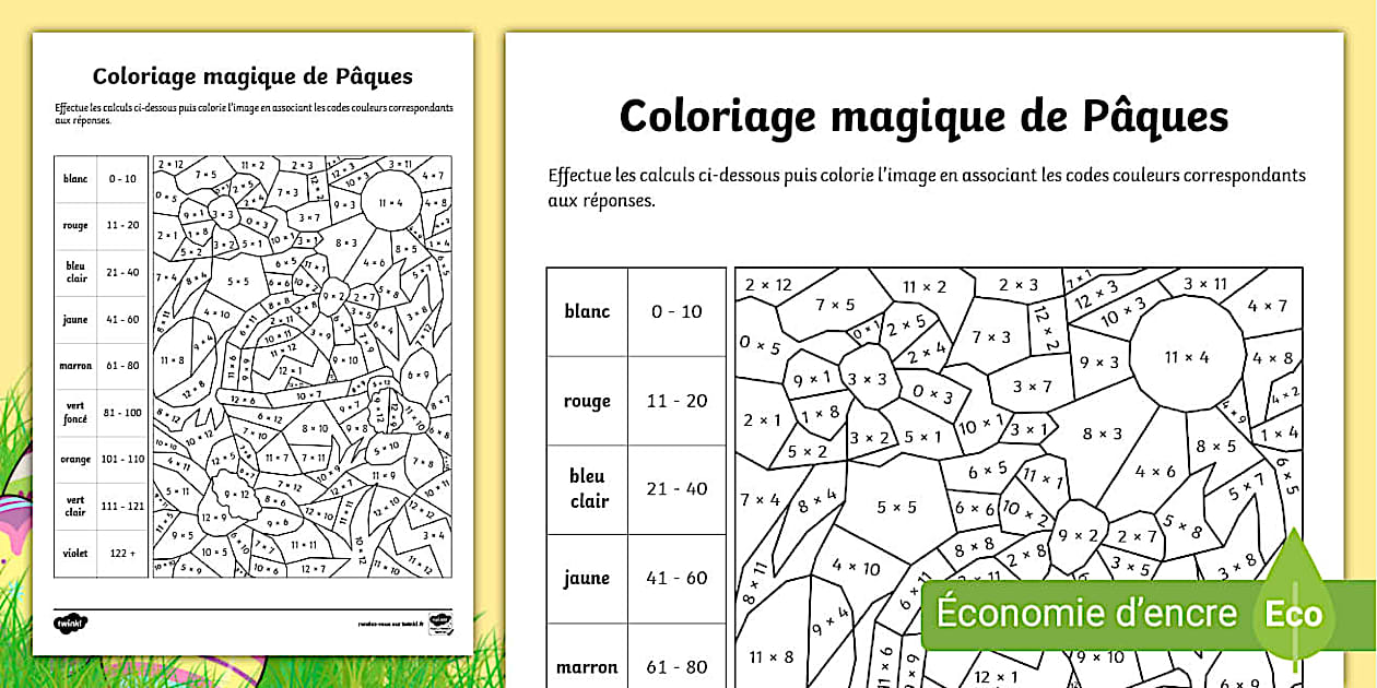 Coloriage magique de multiplications de Pâques - Twinkl
