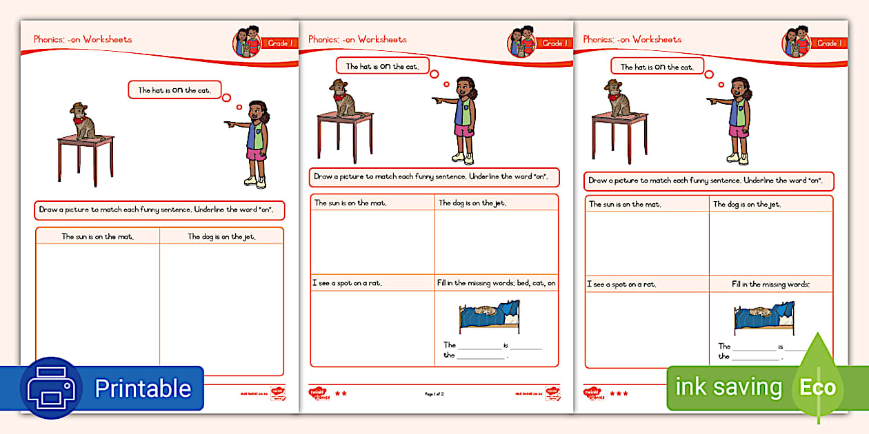 Grade 1 Phonics: -on Differentiated Worksheets - Twinkl