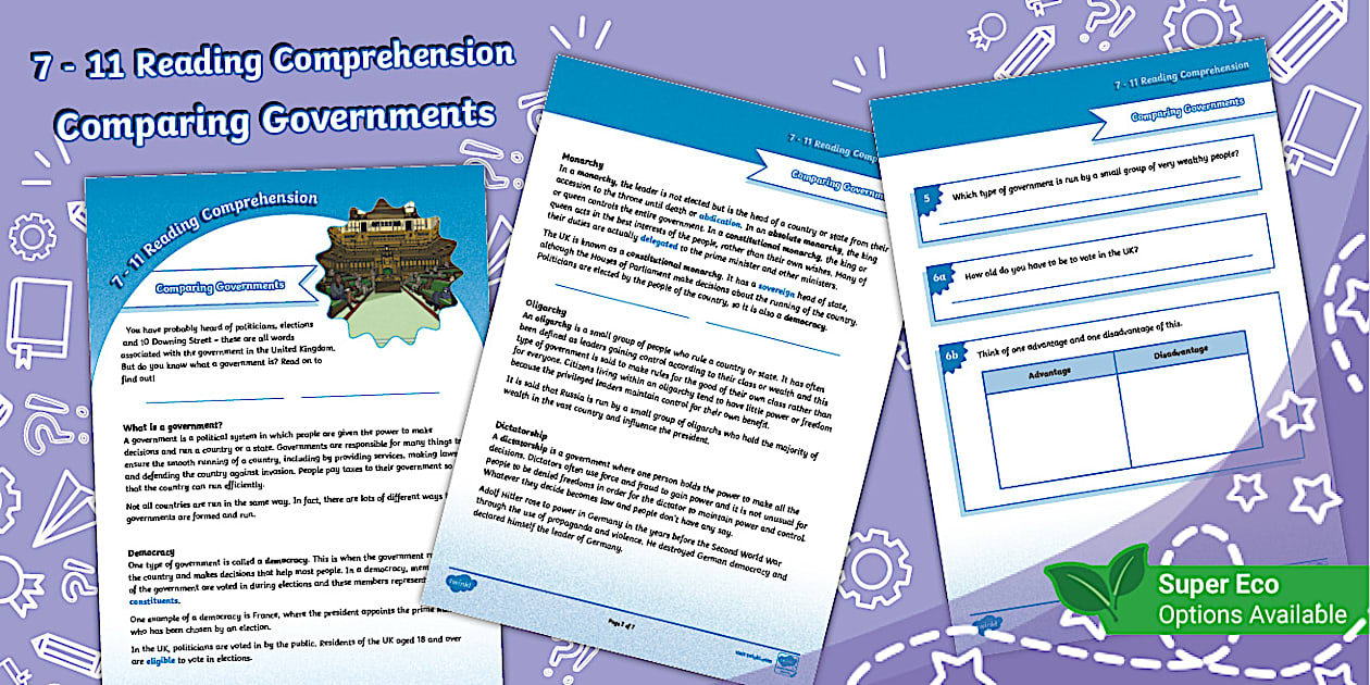 Comparing Governments Reading Comprehension - Twinkl