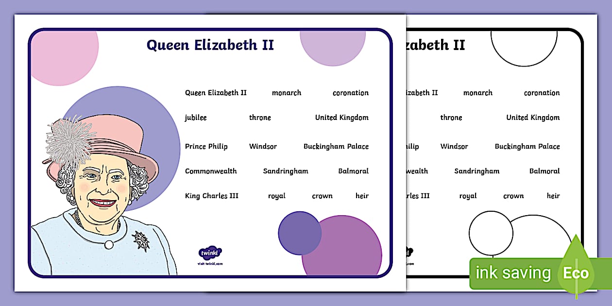 Queen Elizabeth II Word Mat,Queen Word Mat - Twinkl