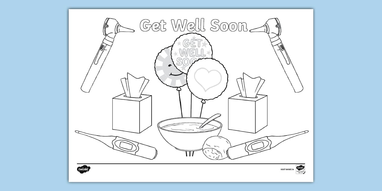 Get Well Soon Colouring Doodle Sheet (teacher made) - Twinkl