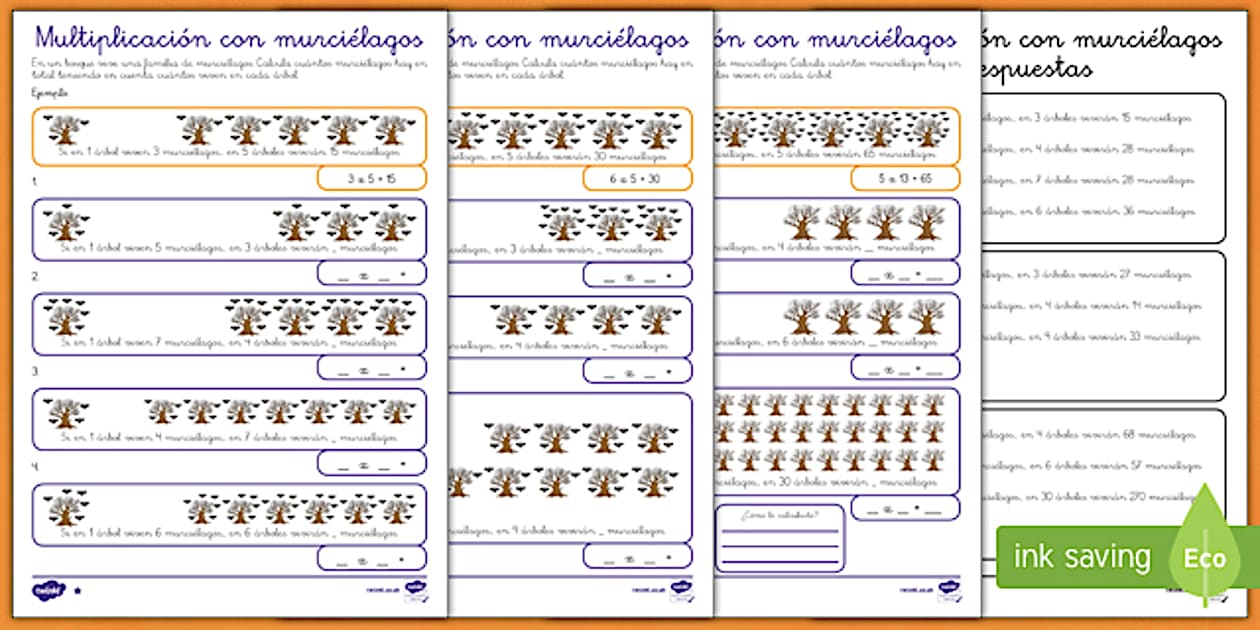 Middle Ability Multiplicación con murciélagos Ficha de actividad de ...