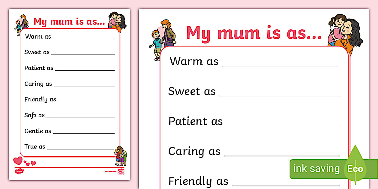 My Mum Is... Simile Poem Writing Template | Mother's Day
