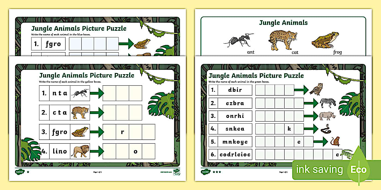 Jungle Animals Picture Puzzles (teacher made) - Twinkl