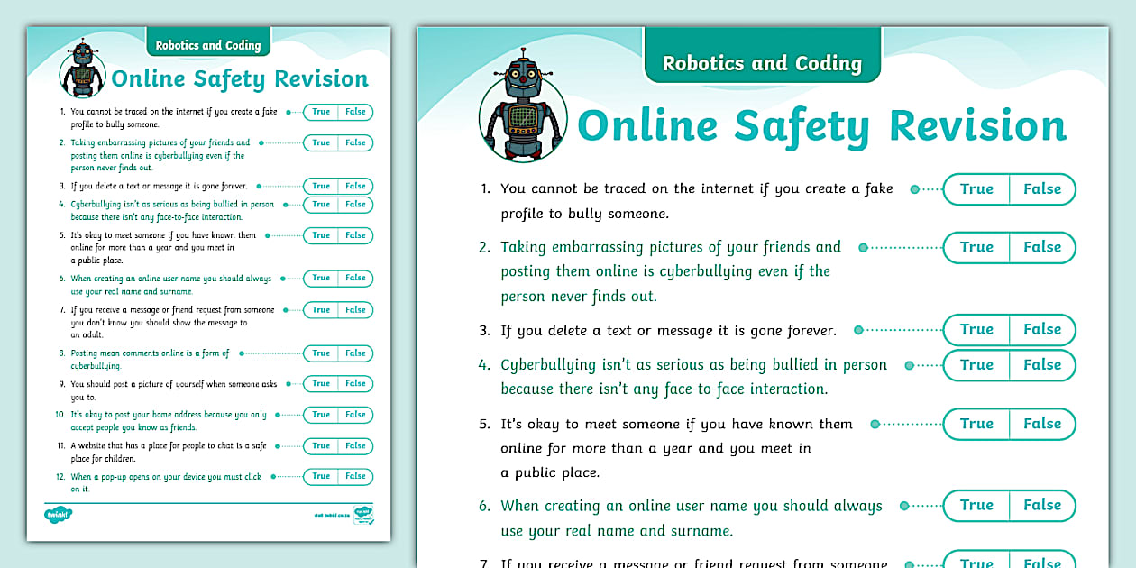 Grade 3 -Digital Concepts- Worksheet: Online Safety Revision