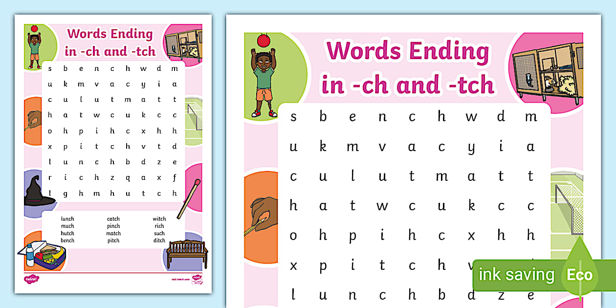 Words Ending in -ch and -tch Word Search - Twinkl - KS1