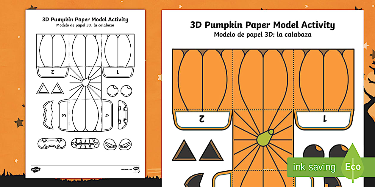 Simple Make Your Own 3D Pumpkin Halloween Paper Craft English/Spanish