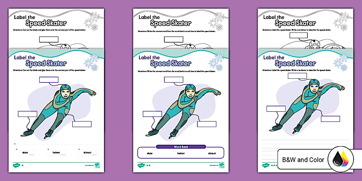 Early Childhood Label the Speed Skater Differentiated Worksheet