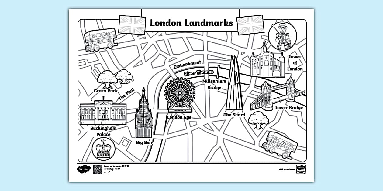 London Landmarks Colouring Map - Geography (teacher made)