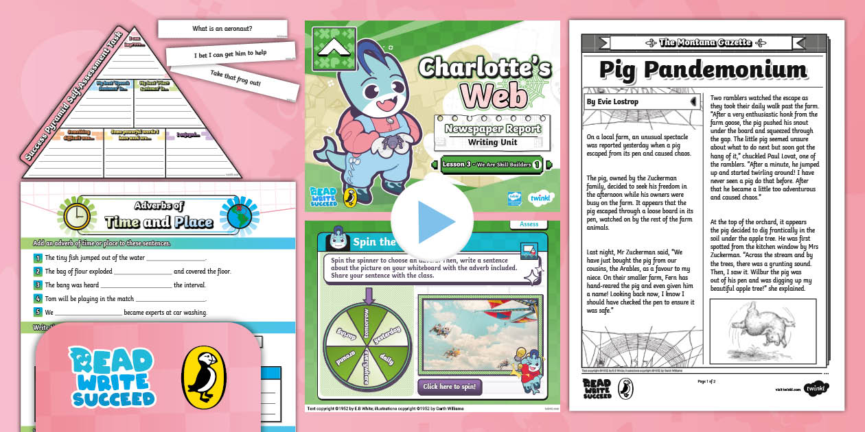 FREE! - Charlotte's Web Newspaper Report Writing Unit Pack [Year 3]
