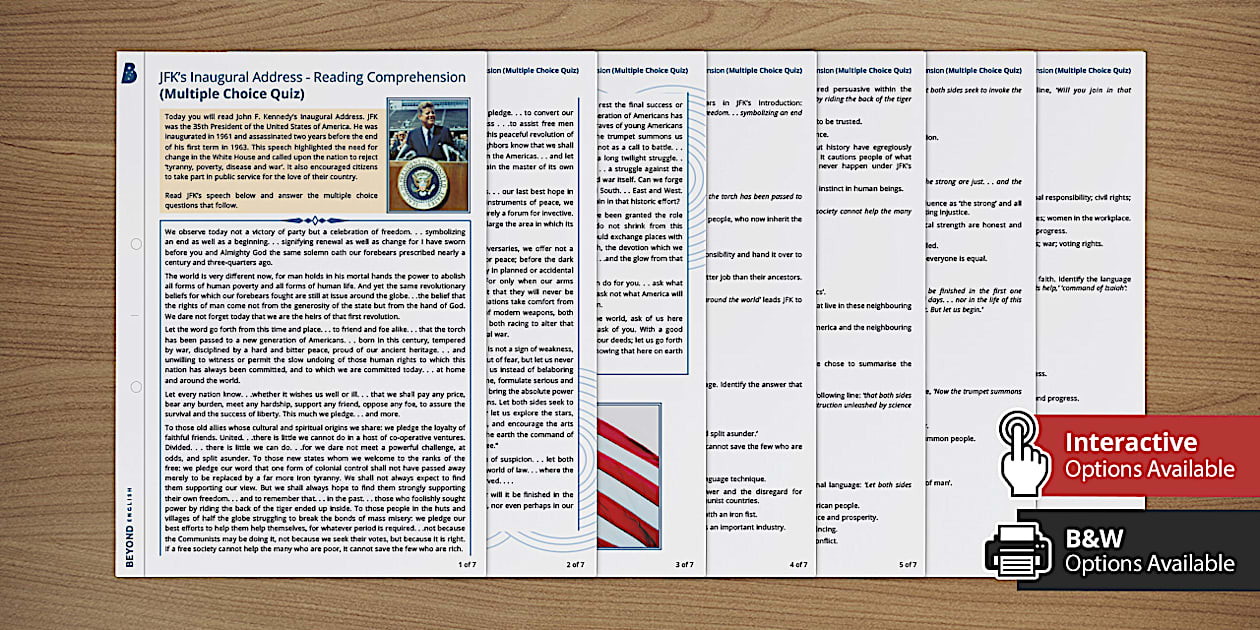 JFK's Inaugural Address - Comprehension (Multiple Choice)