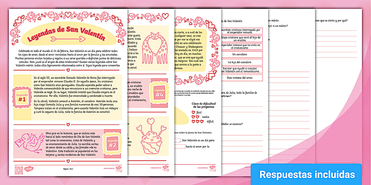 Comprensión lectora: Leyendas de San Valentín - Twinkl