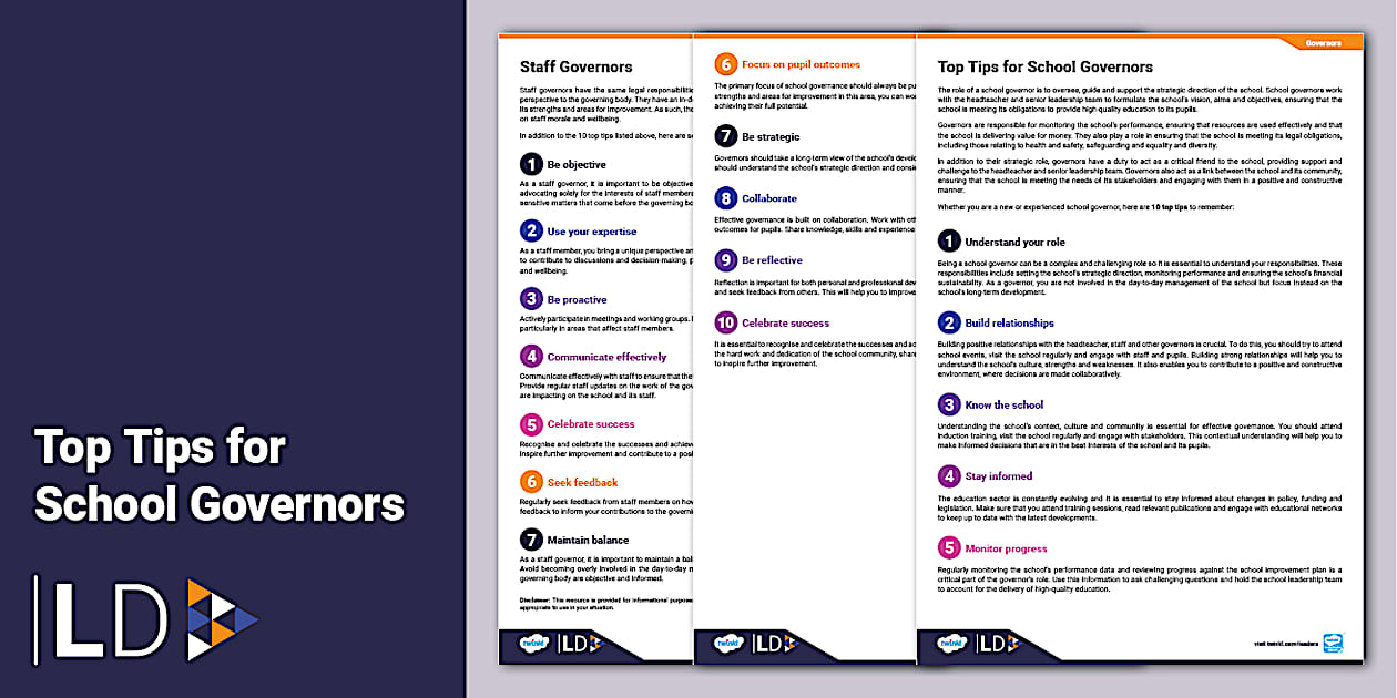 Top Tips for School Governors - SLT (teacher made) - Twinkl