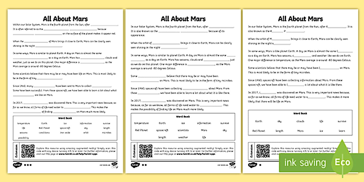 FREE! - KS2 STEM Learning Mars QR Cloze Activity - Twinkl