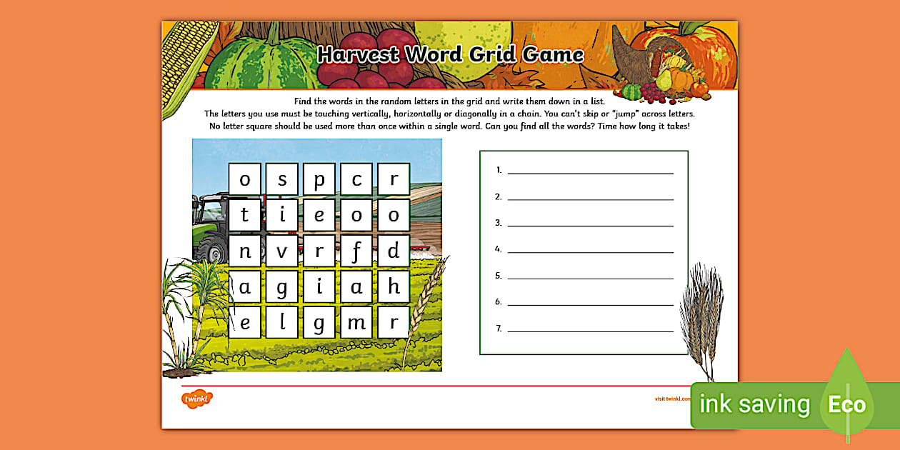 Harvest Word Grid Game (teacher made) - Twinkl
