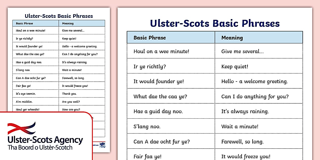 FREE! - Ulster-Scots Basic Phrases Matching Activity