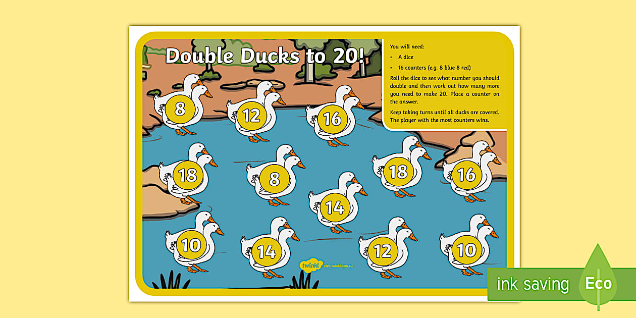 TAS Double Ducks to 20 Addition Board Game - Twinkl