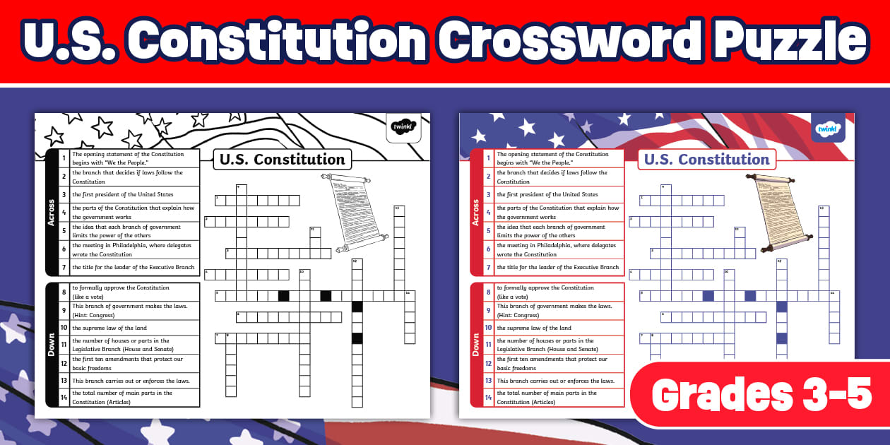 U.S. Constitution Crossword Puzzle for 3rd-5th Grade