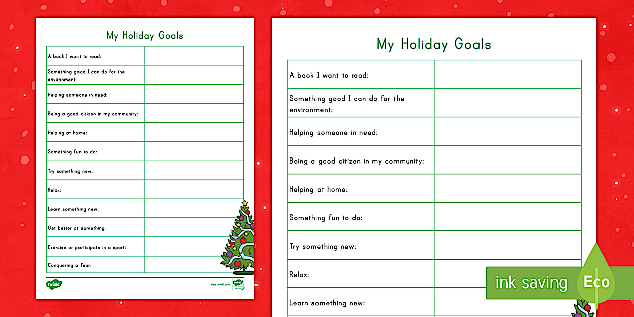 My Holiday Goals Worksheet (teacher made) - Twinkl