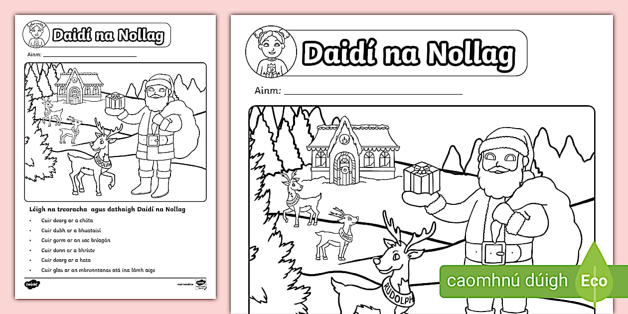 Read and Colour Worksheet (Gaeilge). Daidi na Nollag.