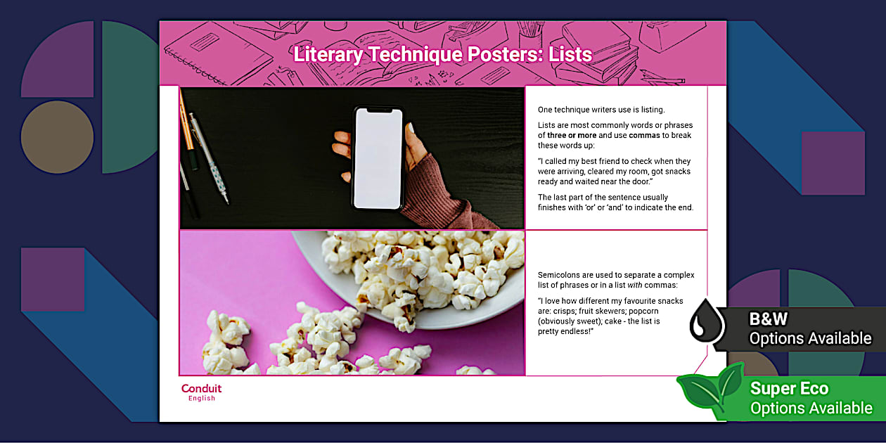Literary Technique Posters: Listing (teacher made) - Twinkl