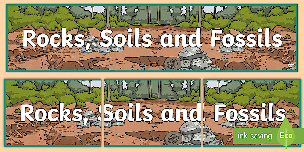 Cursive Rocks, Soils and Fossils Display Banner - Twinkl