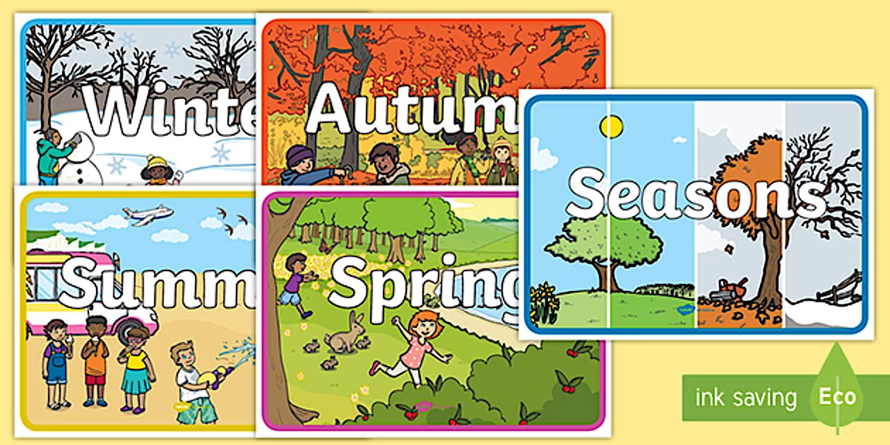 Black and White 4 Seasons Pictures Display Signs - Twinkl
