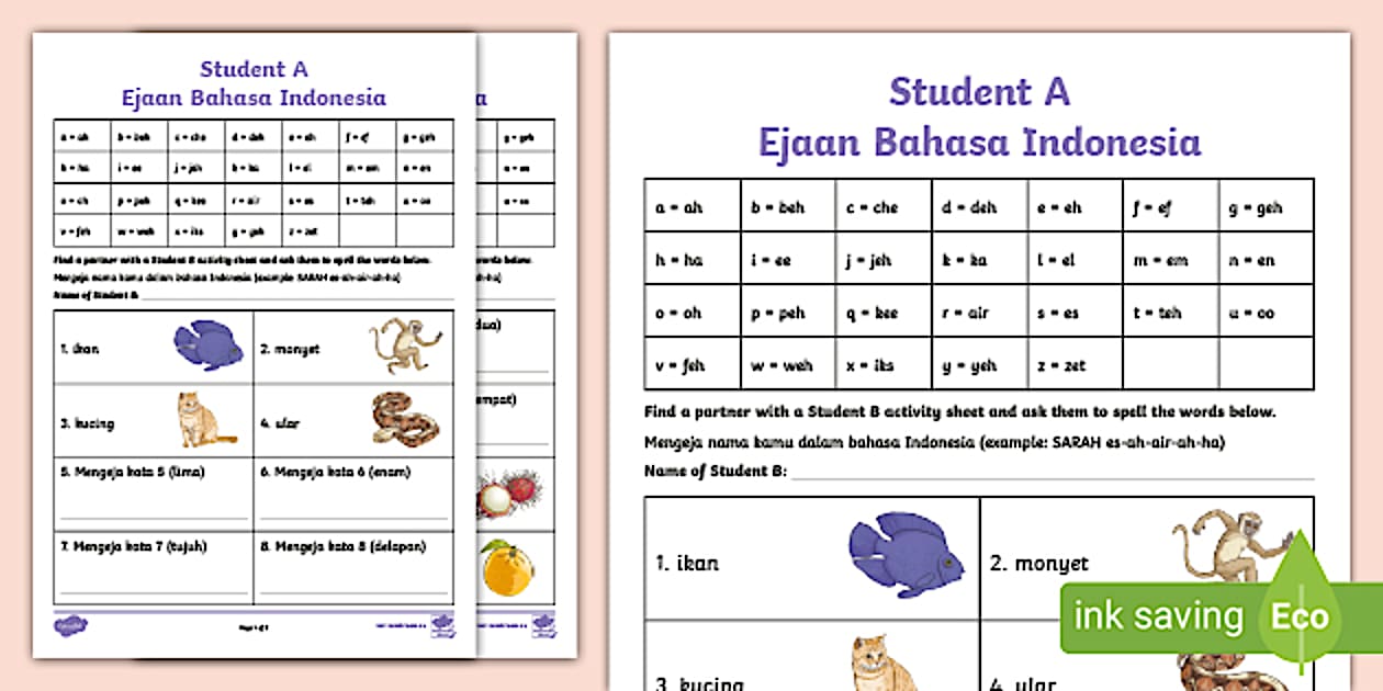 Indonesian Alphabet Information Gap Activity - Spelling