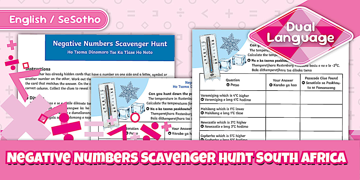 Gr7 Maths Term1 Negative Numbers Scavenger Hunt South Africa