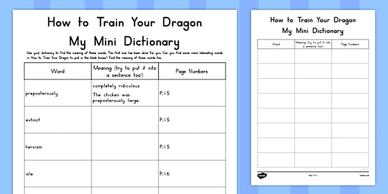 How to Train Your Dragon Mini Dictionary Activity - australia