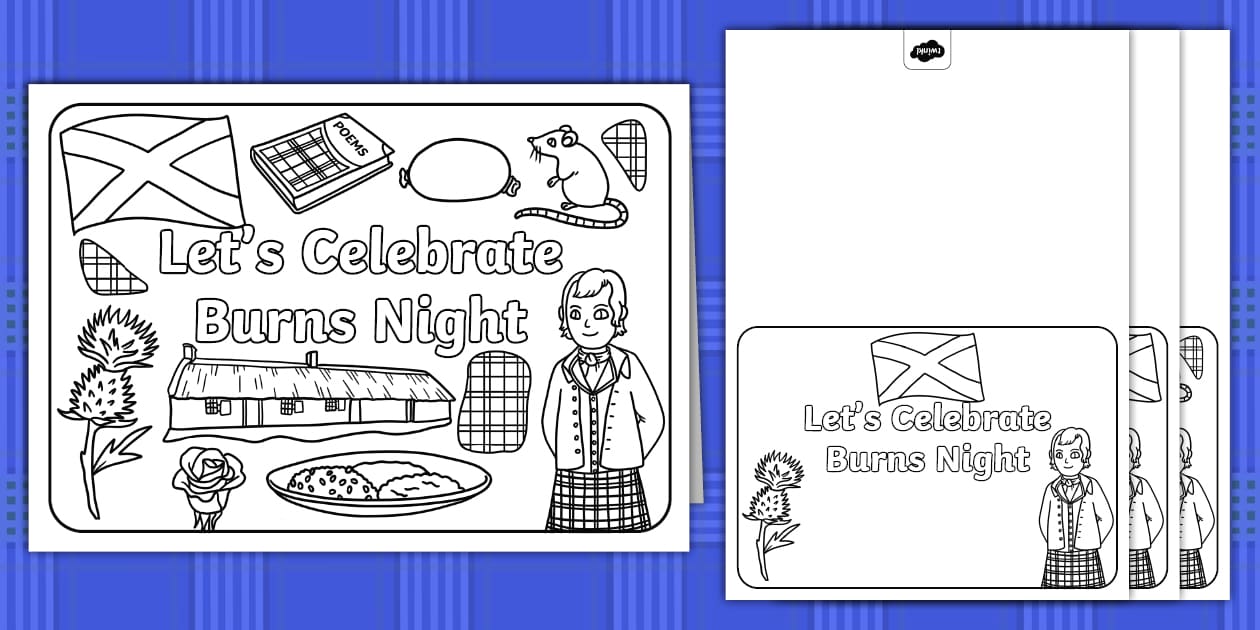 Let's Doodle a Burns Night Card Colouring Pages - Twinkl