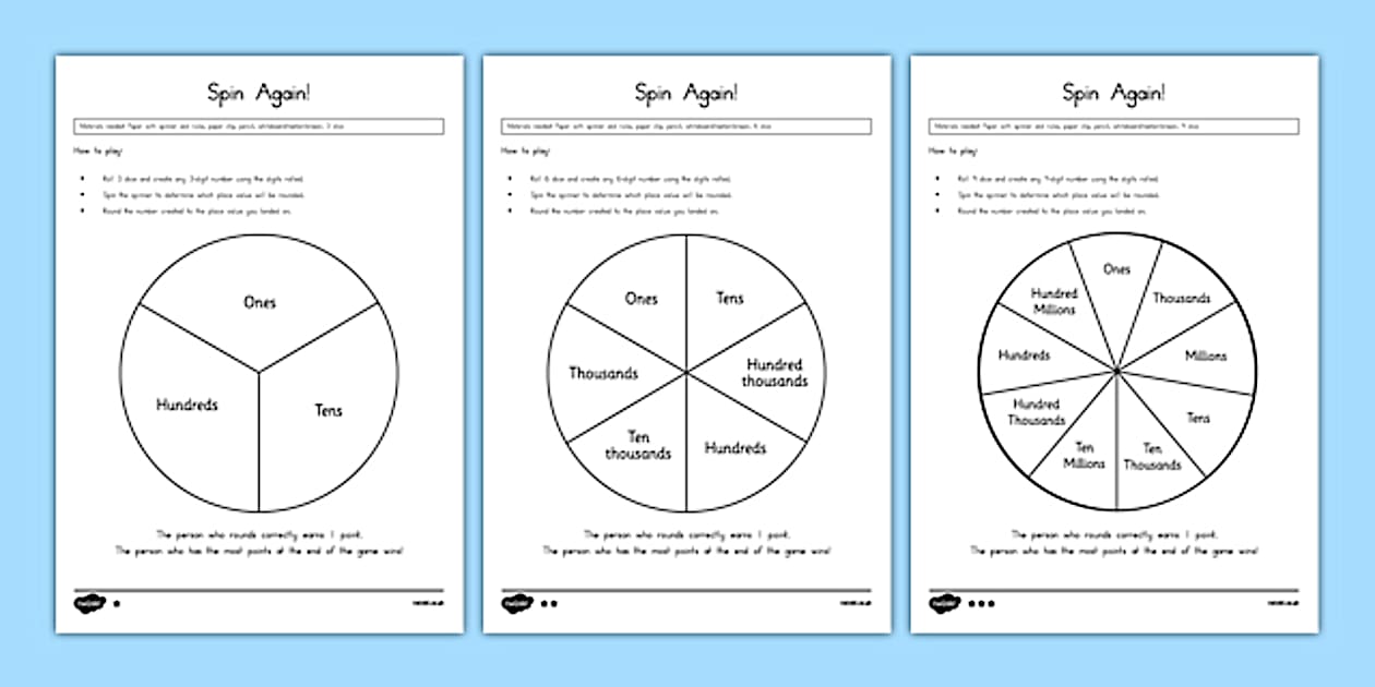 Lower Ability Rounding Numbers Spinning Worksheet - Twinkl