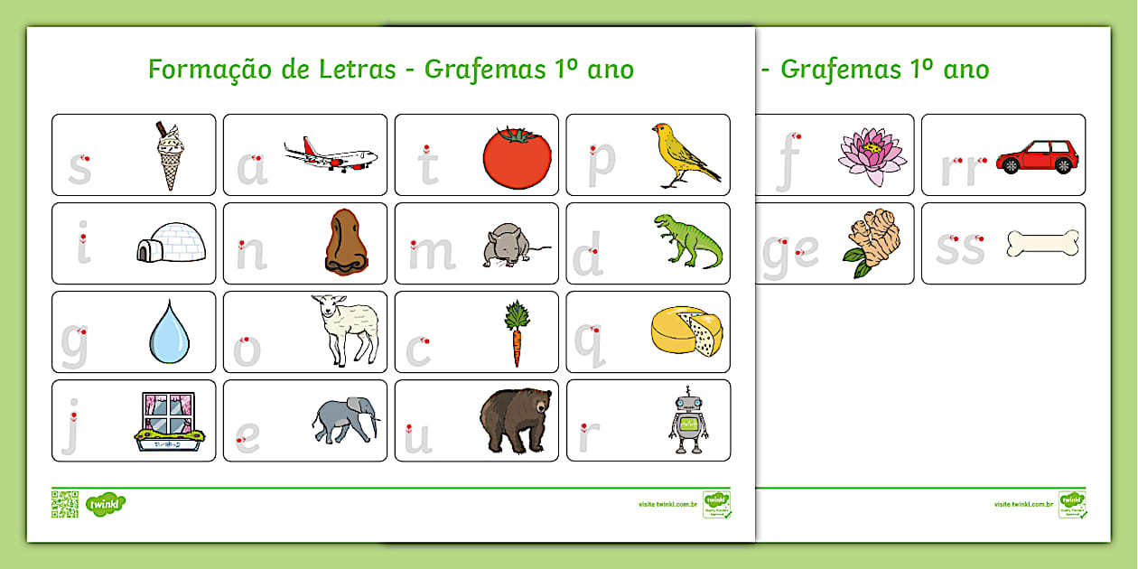 Cartão de formação de letras - grafemas - 1º ano