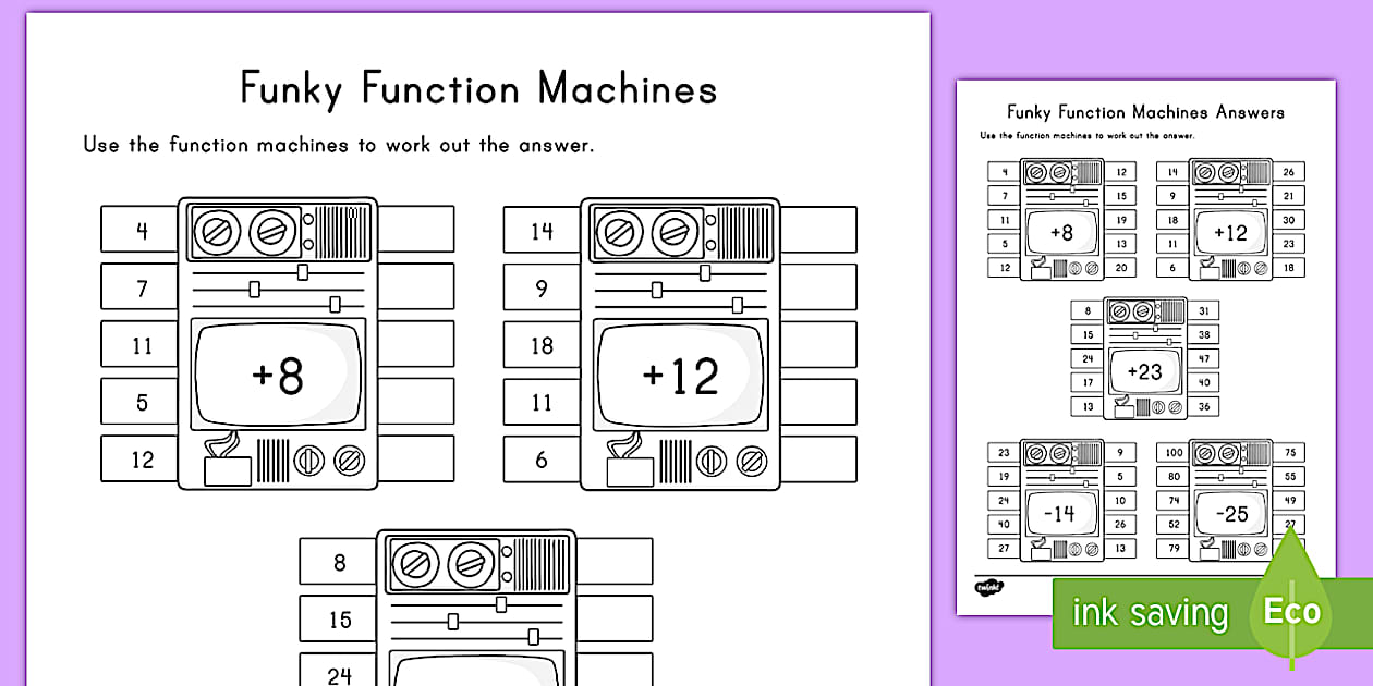 Addition and Subtraction: Funky Function Machines Worksheet