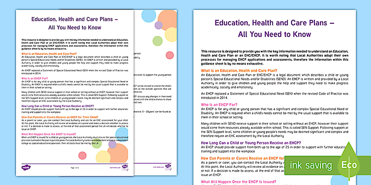 Education, Health Care Plans A Guide For Parents and Carers Adult Guidance