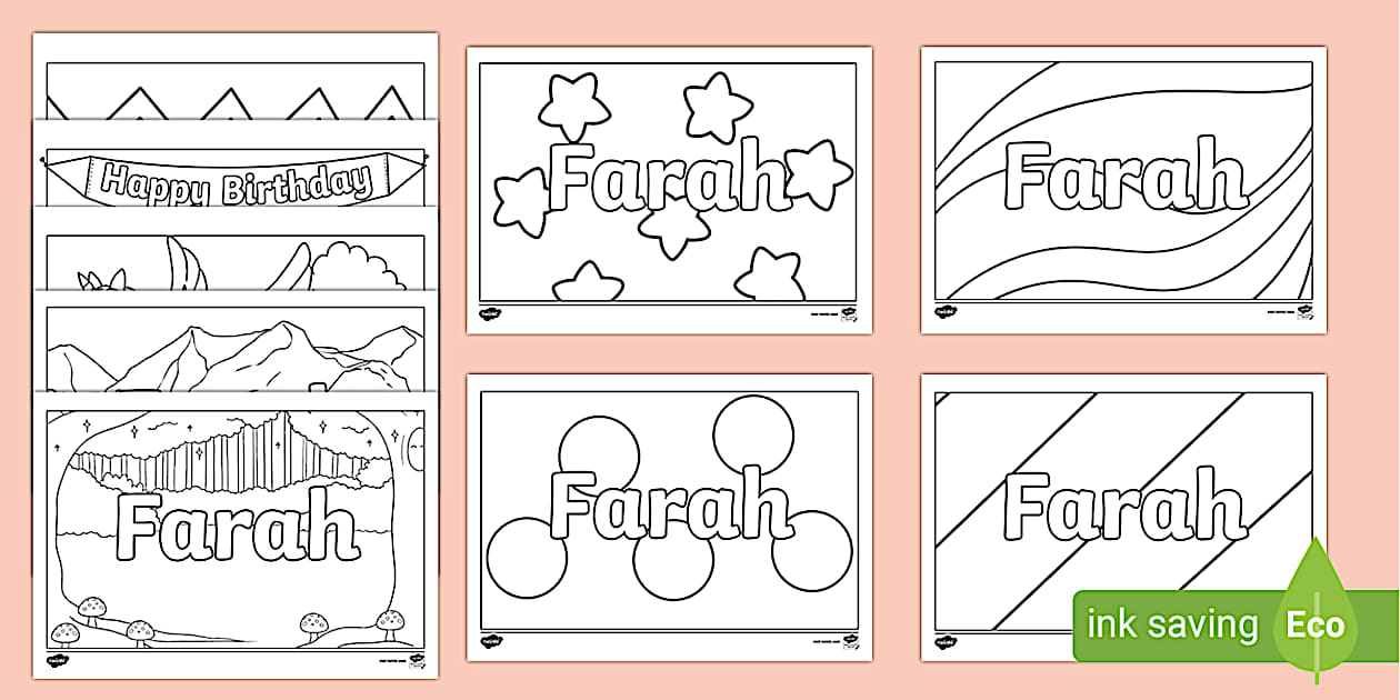 Farah Name Simple Colouring Activity Sheets | Twinkl | KS1