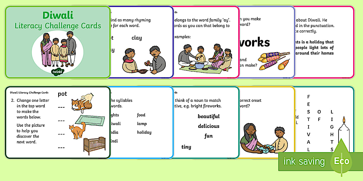 F-2 Diwali Literacy Challenge Cards (teacher made) - Twinkl