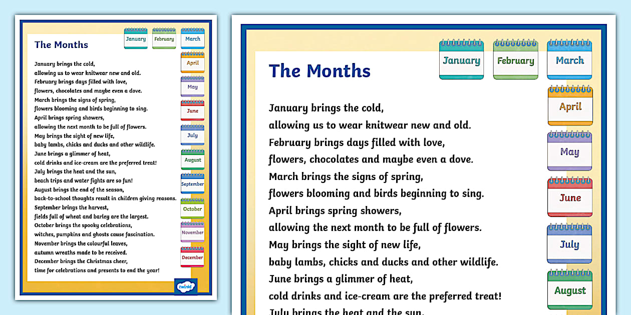 Poem About the Months Example (Teacher-Made) - Twinkl