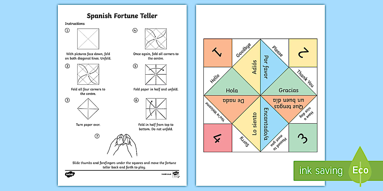Editable Greetings Fortune Teller Activity Spanish - Twinkl