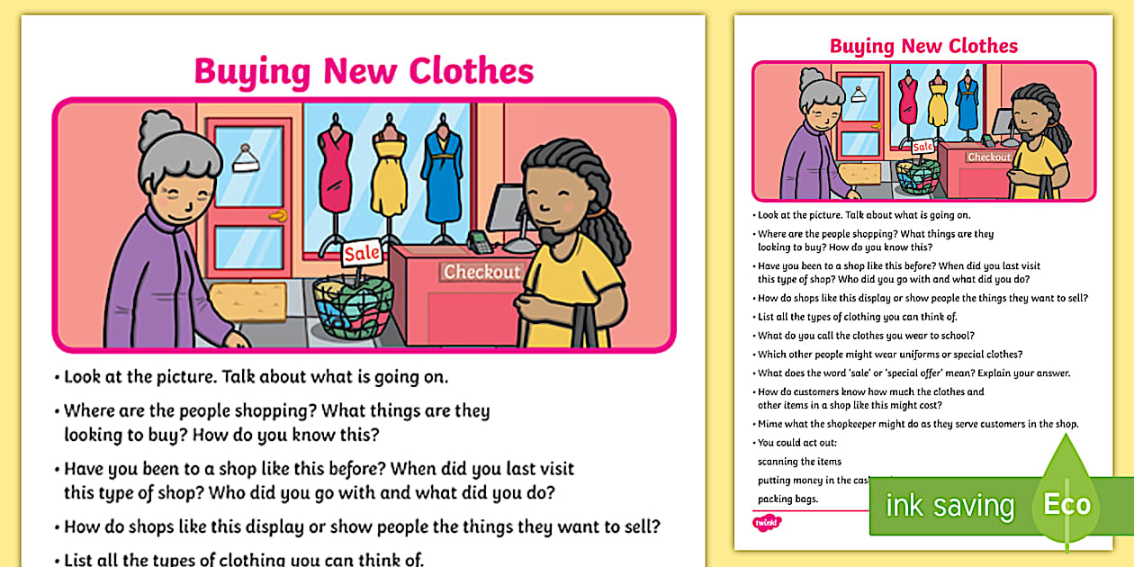 Buying New Clothes Oral Language Worksheet / Worksheet