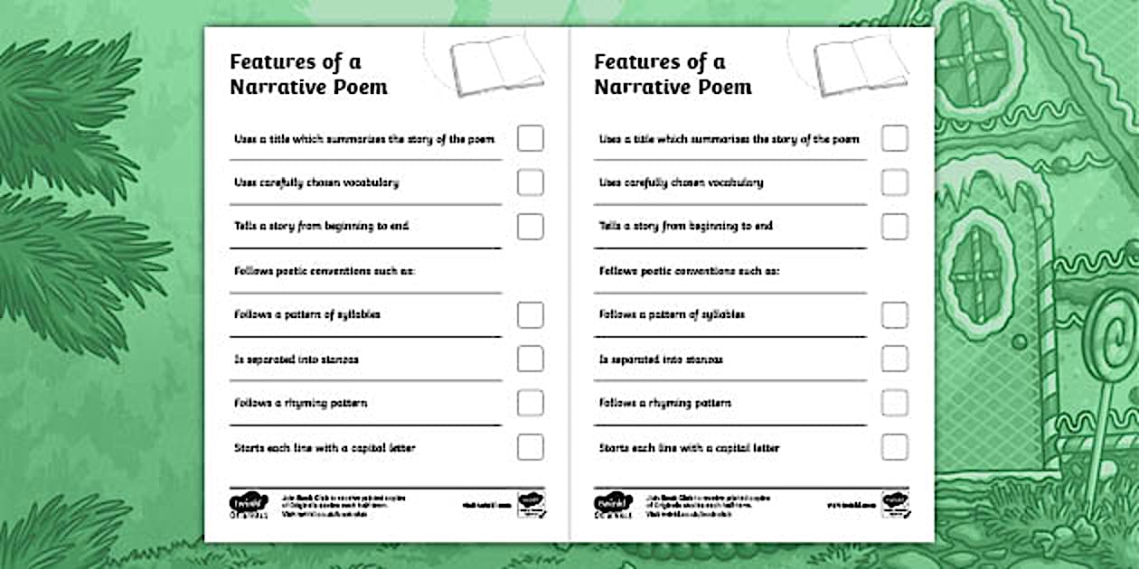 Features of a Narrative Poem Checklist - Twinkl
