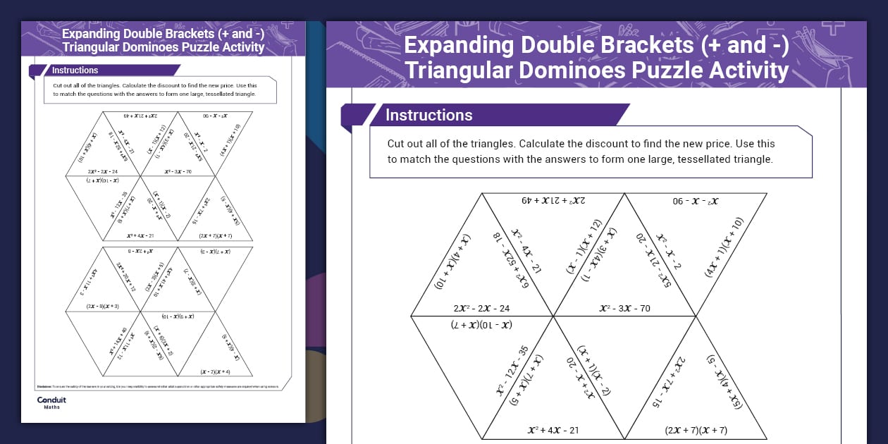 Expanding Double Brackets (+ and -) Puzzle Activity - Twinkl