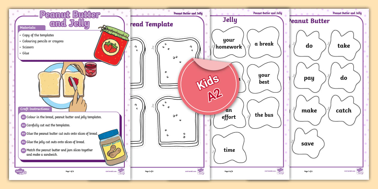 ESL Collocations Craft: Peanut Butter and Jelly - Twinkl