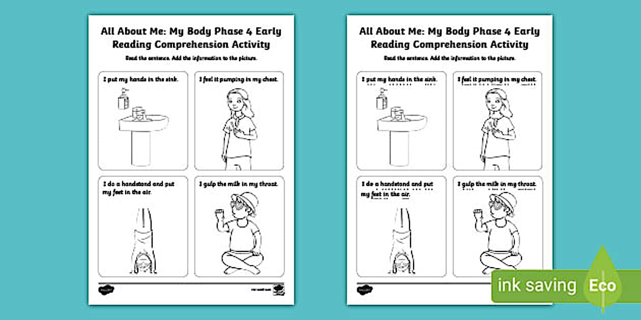 Phase 4 My Body Kindergarten Reading Comprehension Activity