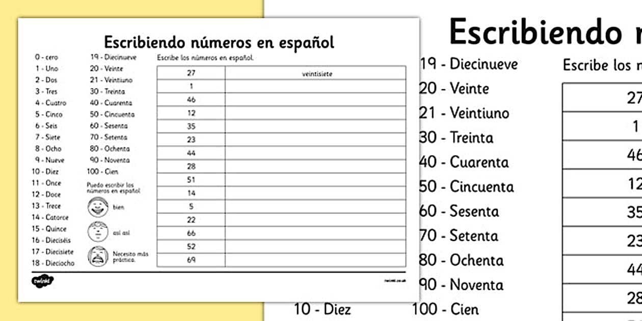 Writing Spanish Numbers Worksheet - Twinkl